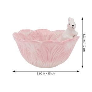 Yardwe Fruit Bowl Cute Cereal Bowls Cartoon Cabbage with Rabbit Shaped Ceramic Bowls 2pcs Rice Bowls Salad Bowls Soup Bowls Small Serving Bowls for Easter Party Table Decor