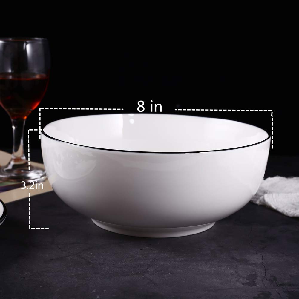 AWHOME Cereal Pasta Soup Bowls Super Large White Fine Porcelain Stackable Round Salad Soup 3-Pack-60 Oz Bowl (8 inch, Bowl set of 3)