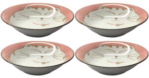 japanbargain 2478x4, japanese porcelain bowls shallow soup bowls smiling kitty cat made in japan, 6.75-inch, pink