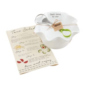 mud pie circa taco salad bowl and towel set, white, 5" x 10" dia