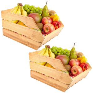 royalhouse bamboo fruit basket, stackable basket, fruit & vegetable storage for kitchen countertop, bamboo fruit bowl, tabletop fruit serving bowl (pack of 2)