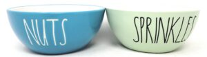 rae dunn nuts sprinkles bowls, set of 2 teal serving bowl, ice cream condiment accessories, pinch dash seasoning ceramic by magenta ll