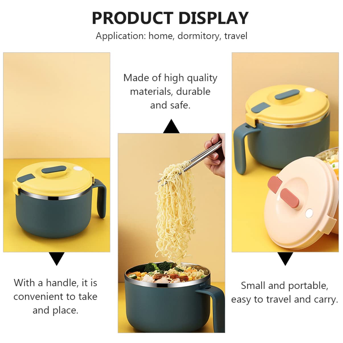 Veemoon Round Lunch Containers, 2 pieces instant noodles bowl with lid ramen cooker portable microwave Noodle Bowl with