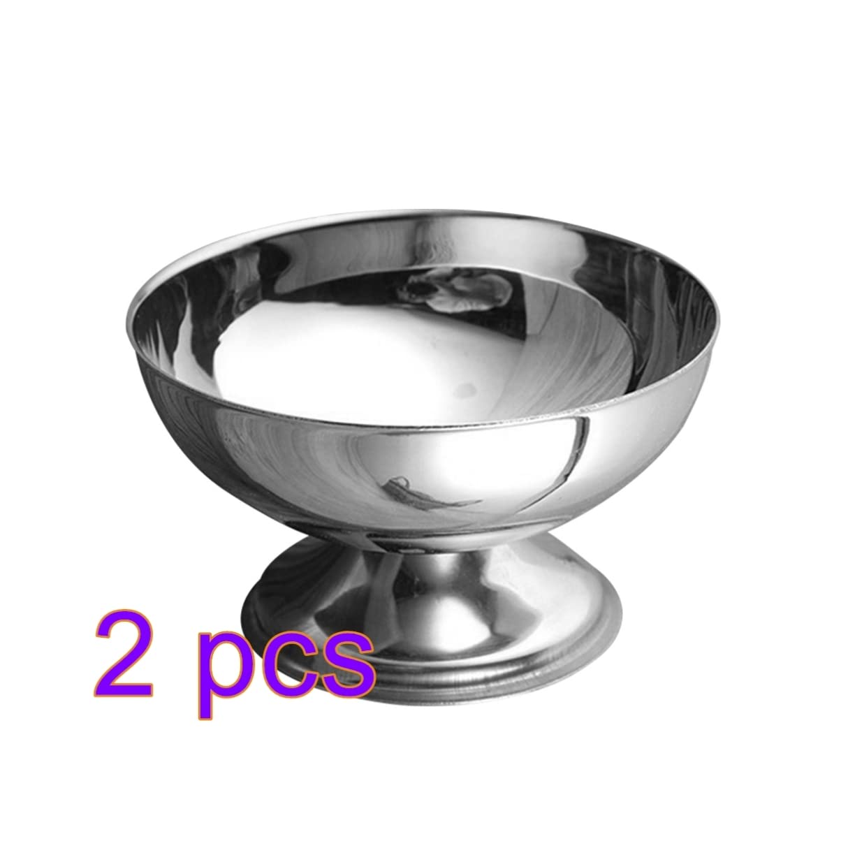 Angoily Stainless Steel Ice Cream Bowls Set of 2, Dessert Cups with Footed for Dessert, Sundae, Ice Cream, Fruit, Salad, Snack, Cocktail, Condiment, Trifle and Holiday Party Serving (9.2CM)