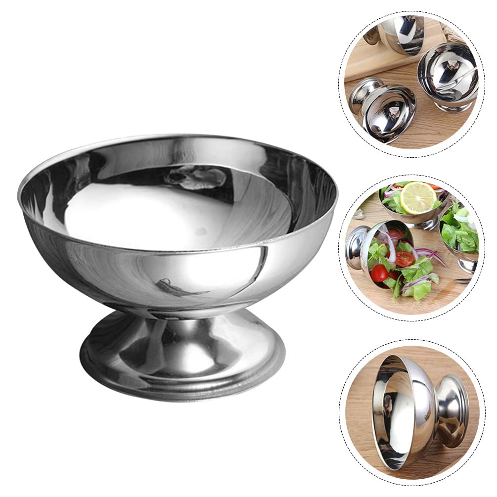 Angoily Stainless Steel Ice Cream Bowls Set of 2, Dessert Cups with Footed for Dessert, Sundae, Ice Cream, Fruit, Salad, Snack, Cocktail, Condiment, Trifle and Holiday Party Serving (9.2CM)