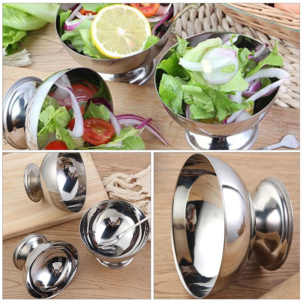 Angoily Stainless Steel Ice Cream Bowls Set of 2, Dessert Cups with Footed for Dessert, Sundae, Ice Cream, Fruit, Salad, Snack, Cocktail, Condiment, Trifle and Holiday Party Serving (9.2CM)