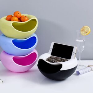 ULTNICE 3Pcs Double Dish Nut Bowl Snack Storage Bowl Bracket with Cellphone Holder Slot Serving for Pistachio Sunflower Seeds Edamame