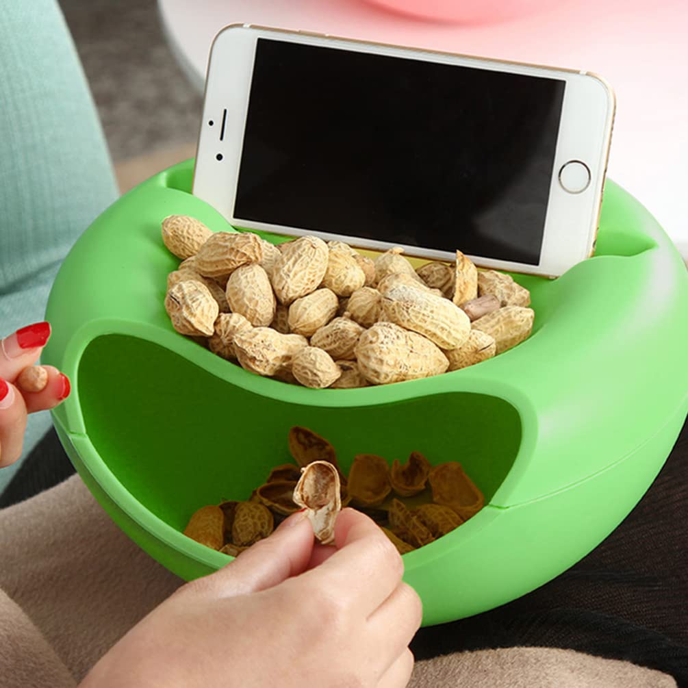 ULTNICE 3Pcs Double Dish Nut Bowl Snack Storage Bowl Bracket with Cellphone Holder Slot Serving for Pistachio Sunflower Seeds Edamame