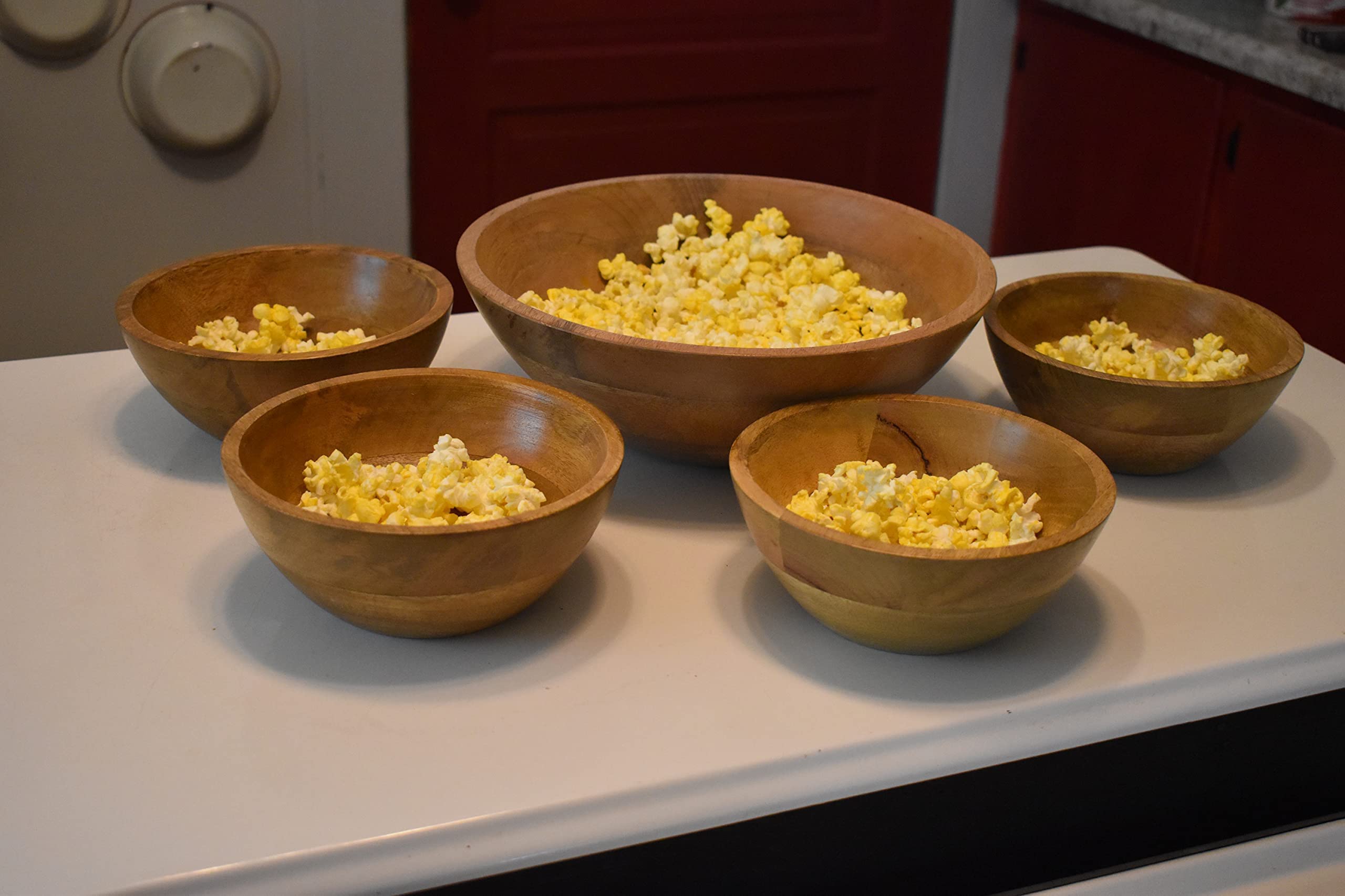 Fairwood Way Wooden Salad Bowl and Four 7 Inch Dinner Salad Bowls