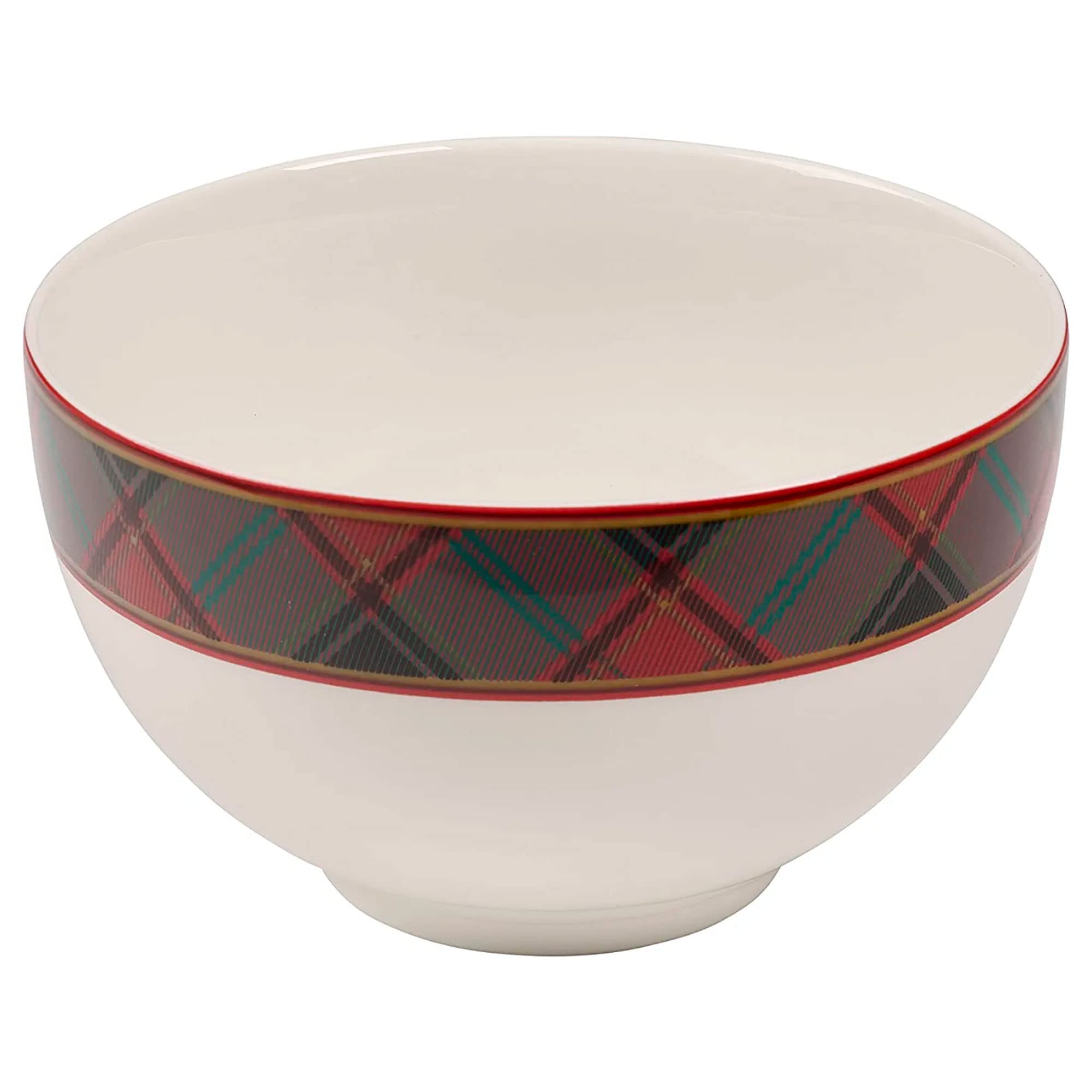 Spode Christmas Tree Tartan Rice Bowl | Soup Bowls for the Holidays | Christmas Kitchen Bowls for Rice, Dessert, & Stews | Noodle Bowls/Rice Bowls | Ceramic Cereal Bowl - 6"