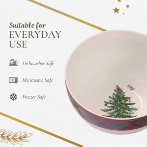 Spode Christmas Tree Tartan Rice Bowl | Soup Bowls for the Holidays | Christmas Kitchen Bowls for Rice, Dessert, & Stews | Noodle Bowls/Rice Bowls | Ceramic Cereal Bowl - 6"