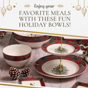 Spode Christmas Tree Tartan Rice Bowl | Soup Bowls for the Holidays | Christmas Kitchen Bowls for Rice, Dessert, & Stews | Noodle Bowls/Rice Bowls | Ceramic Cereal Bowl - 6"