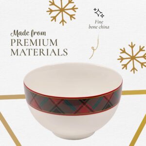 Spode Christmas Tree Tartan Rice Bowl | Soup Bowls for the Holidays | Christmas Kitchen Bowls for Rice, Dessert, & Stews | Noodle Bowls/Rice Bowls | Ceramic Cereal Bowl - 6"