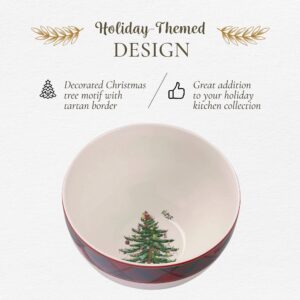 Spode Christmas Tree Tartan Rice Bowl | Soup Bowls for the Holidays | Christmas Kitchen Bowls for Rice, Dessert, & Stews | Noodle Bowls/Rice Bowls | Ceramic Cereal Bowl - 6"