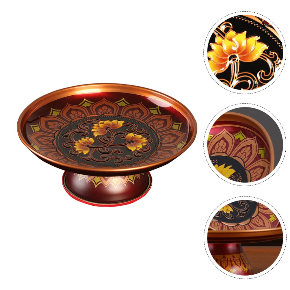 Buddhist Plate Antique Offering Bowls Worship God Sacrificial Bowl Fruit Tray Food Dessert Snack Blessing Fruit Tray Copper Bowl for Altar Rituals Incense Decorations 8in