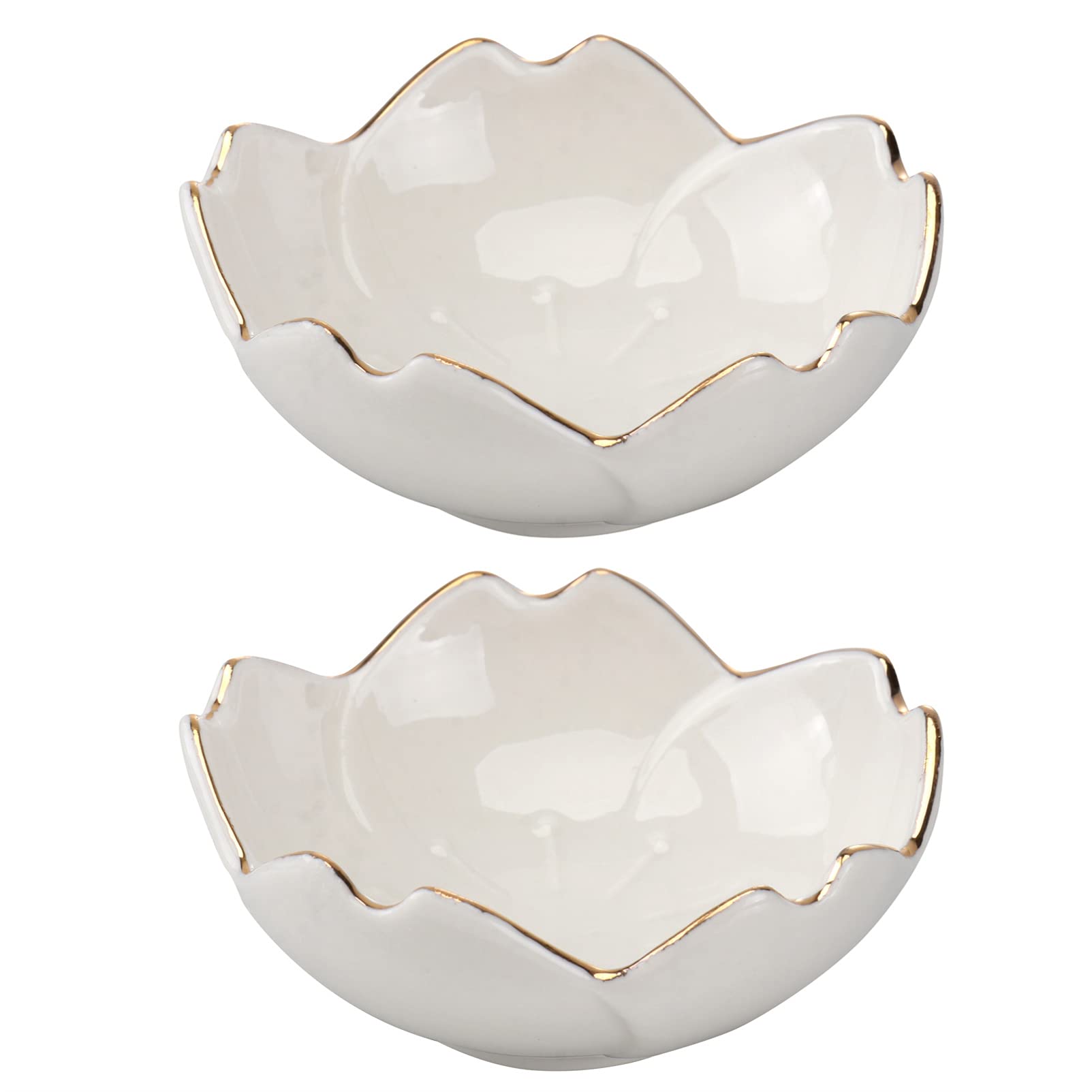 Luxshiny Ceramic Sauce Bowl Bowl Pinch Bowls 2pcs Ceramic Bowl, Gold Rim Bowls Flower Appetizer Plates Dipping Bowls for Home Kitchen (White) Sushi Soy Sauce Dish Japanese Decor