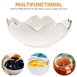 Luxshiny Ceramic Sauce Bowl Bowl Pinch Bowls 2pcs Ceramic Bowl, Gold Rim Bowls Flower Appetizer Plates Dipping Bowls for Home Kitchen (White) Sushi Soy Sauce Dish Japanese Decor