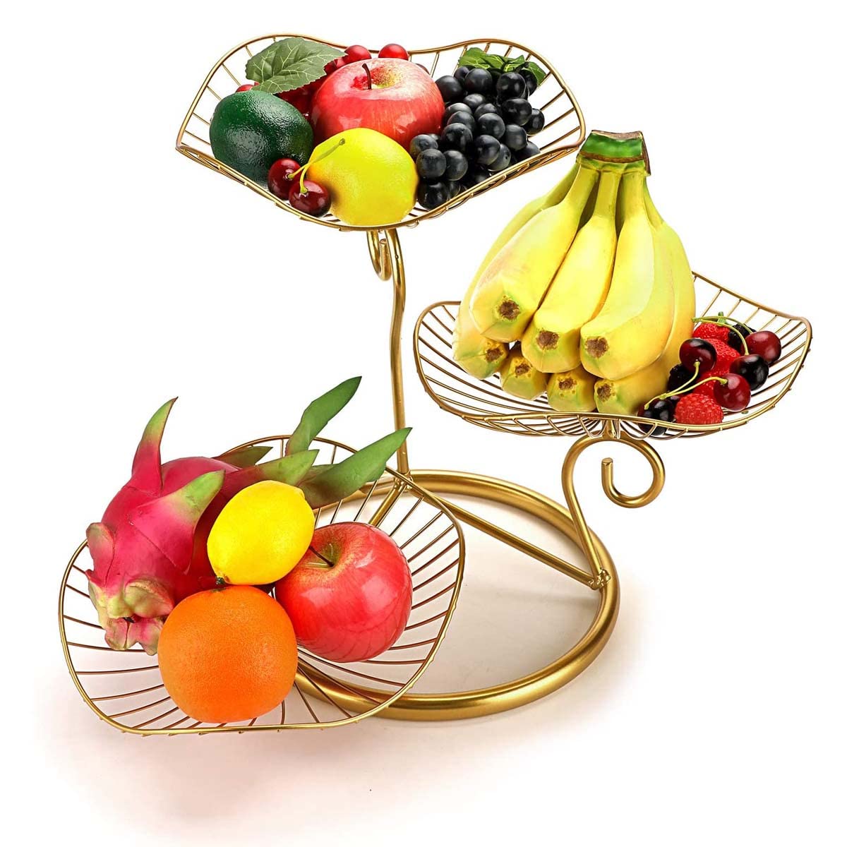 Peifly Gold Fruit Bowl,3-Tier Decorative Fruit Basket Fruit Stand Holder for Kitchen Counter Holder for Vegetables Bread Snack