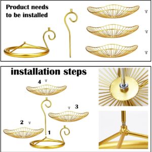 Peifly Gold Fruit Bowl,3-Tier Decorative Fruit Basket Fruit Stand Holder for Kitchen Counter Holder for Vegetables Bread Snack