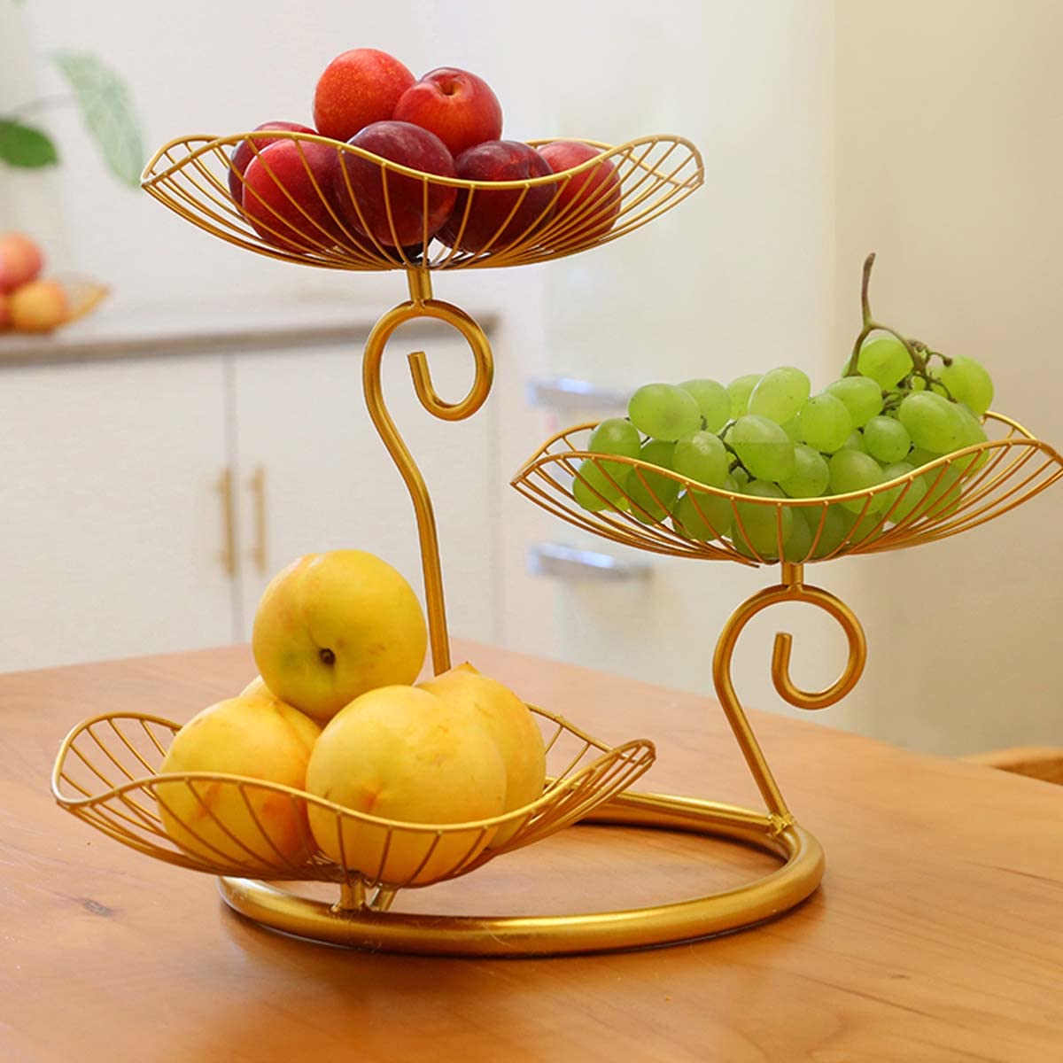 Peifly Gold Fruit Bowl,3-Tier Decorative Fruit Basket Fruit Stand Holder for Kitchen Counter Holder for Vegetables Bread Snack