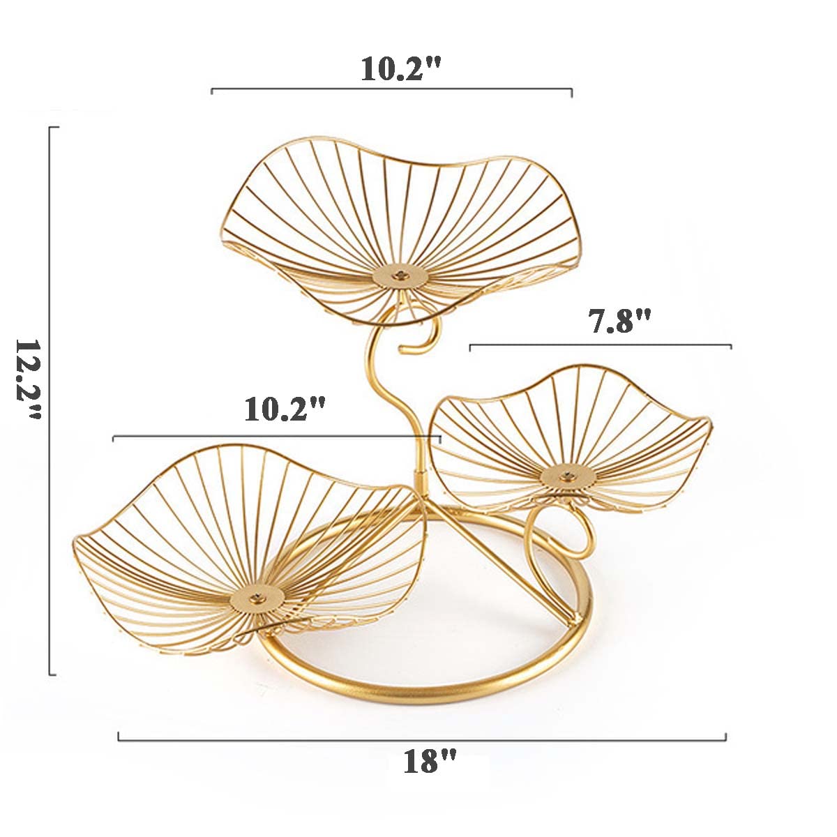 Peifly Gold Fruit Bowl,3-Tier Decorative Fruit Basket Fruit Stand Holder for Kitchen Counter Holder for Vegetables Bread Snack