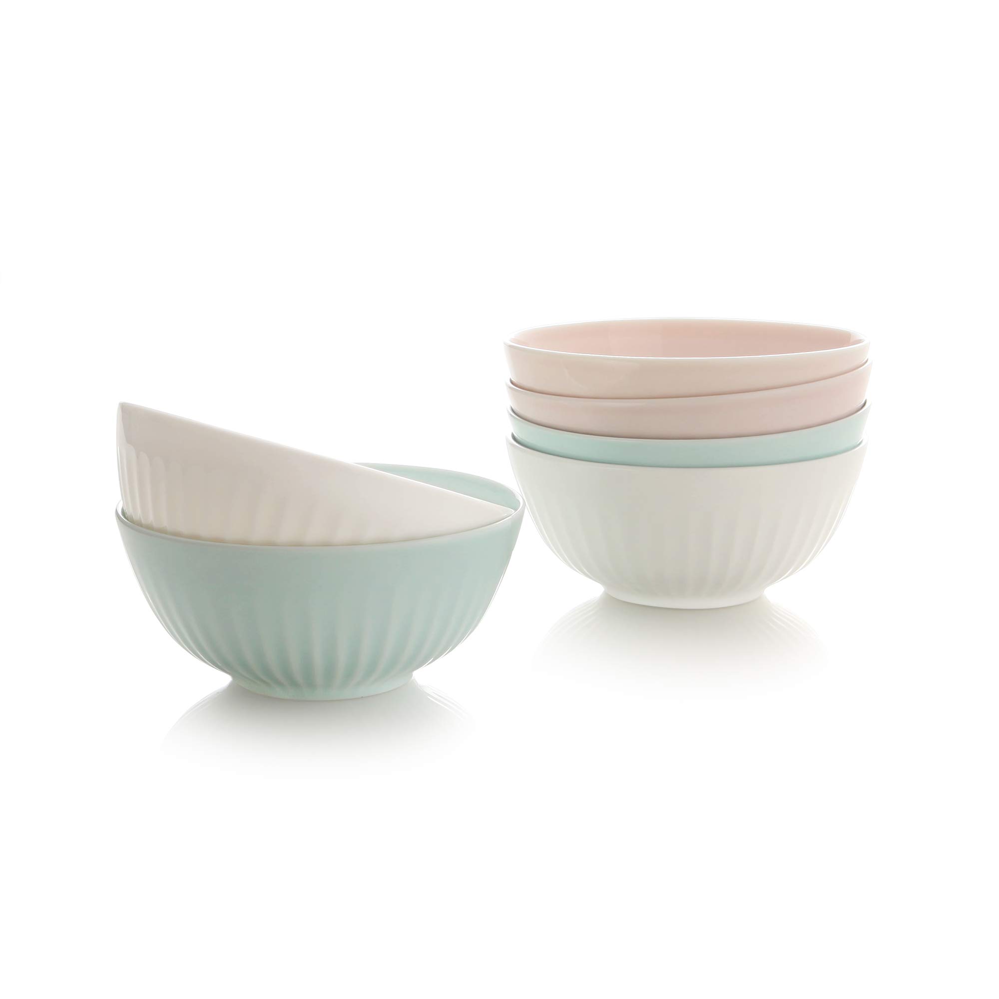 ZEN Pleats Porcelain Soup Bowls 18oz Set of 6 (Mixed Color)