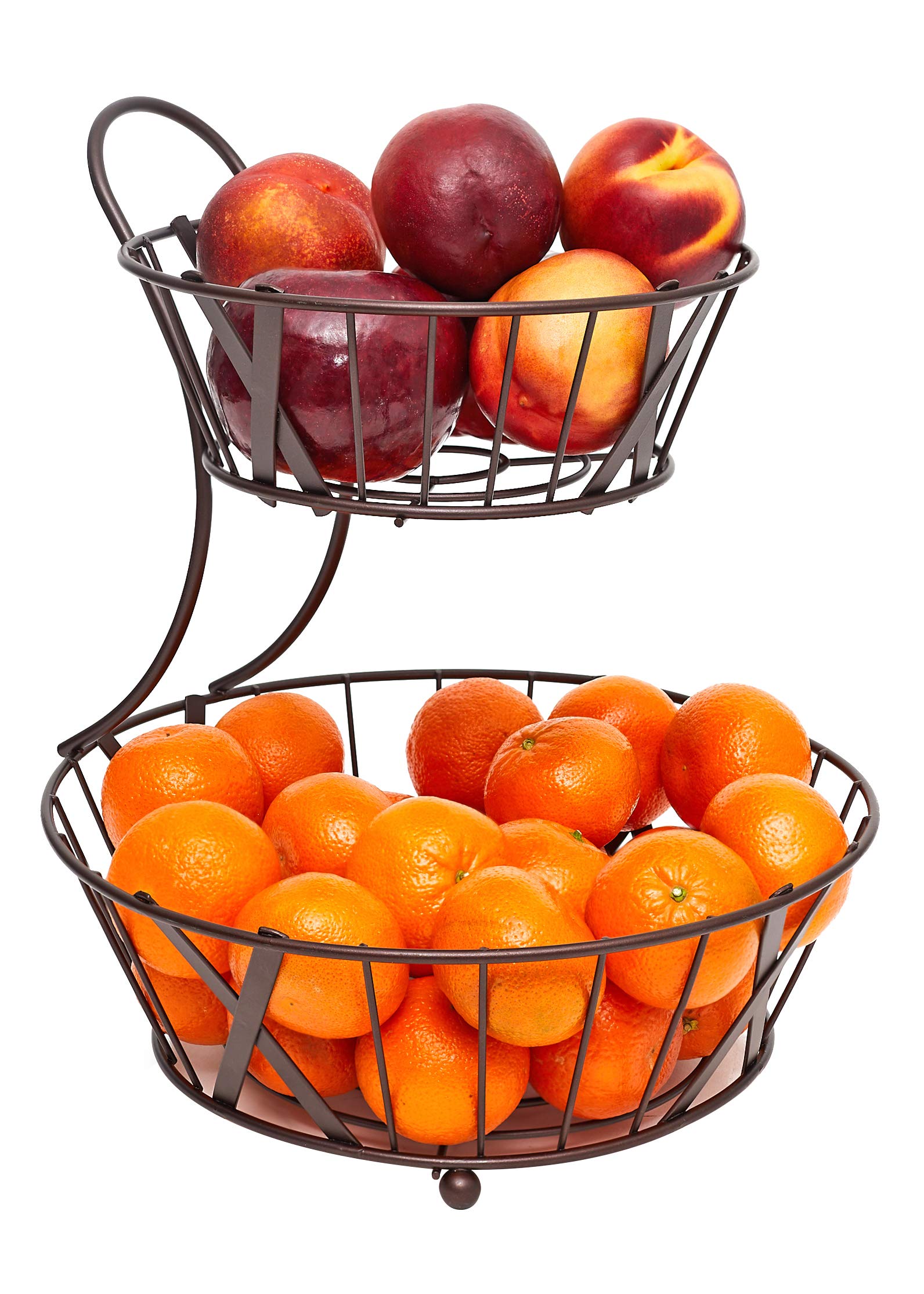 Totally Kitchen 2-Tier Fruit Basket | Round Metal Fruit Storage Bowl | Oil Rubbed Bronze