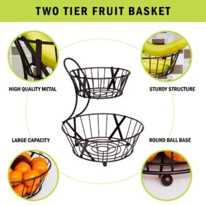 Totally Kitchen 2-Tier Fruit Basket | Round Metal Fruit Storage Bowl | Oil Rubbed Bronze