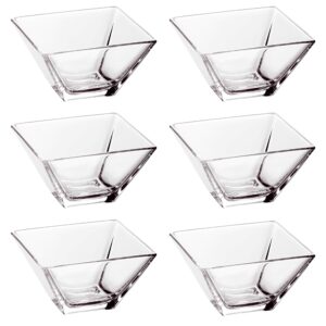 Barski Glass - Bowl - Square - For Dessert - Pasta - Fruit - Nuts - Chocolate - Set of 6 Bowls - Classic Clear - 5.5" Diameter - Made in Europe