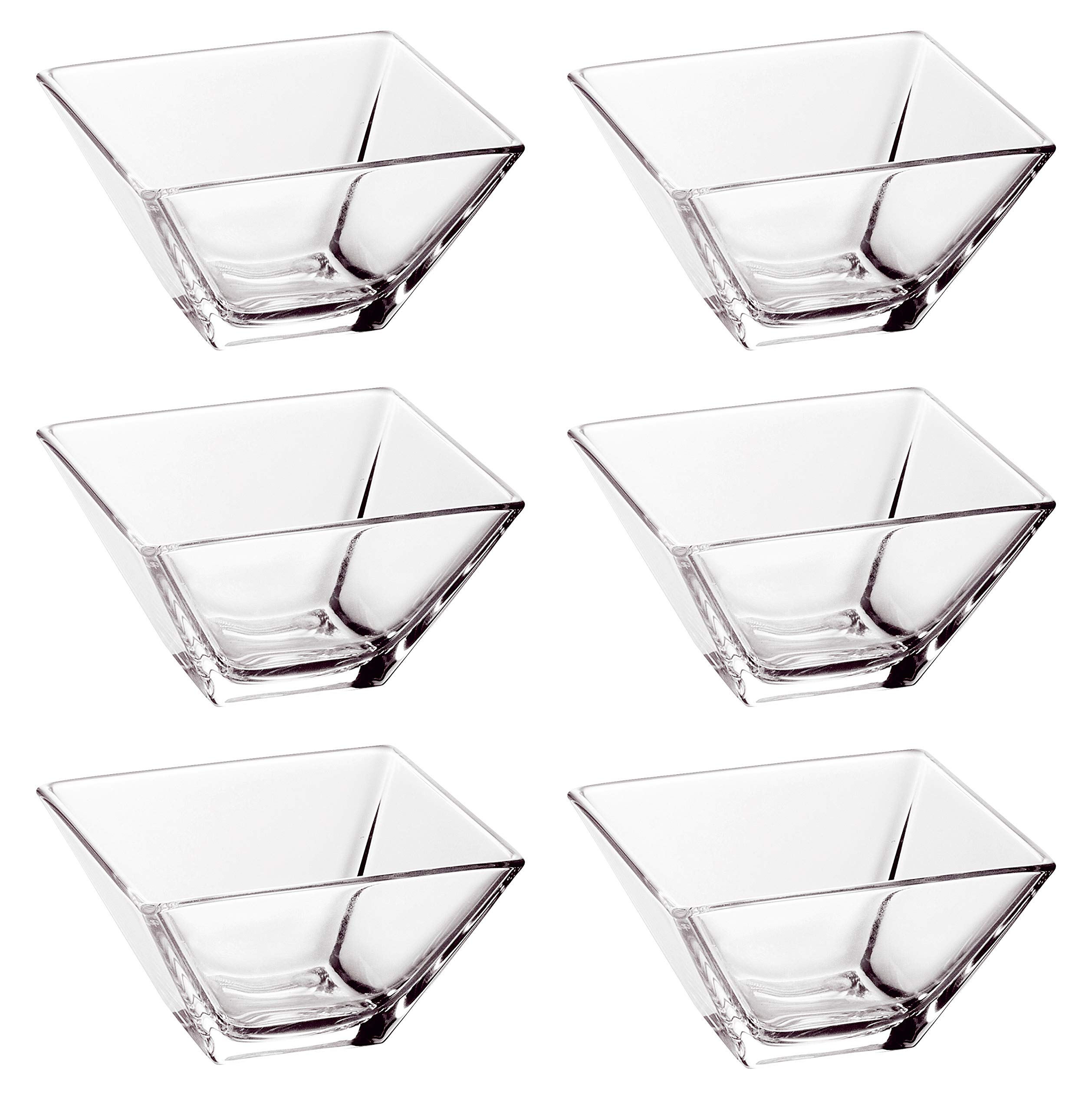 Barski Glass - Bowl - Square - For Dessert - Pasta - Fruit - Nuts - Chocolate - Set of 6 Bowls - Classic Clear - 5.5" Diameter - Made in Europe