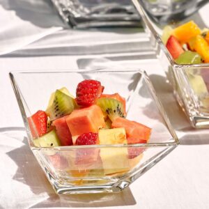 Barski Glass - Bowl - Square - For Dessert - Pasta - Fruit - Nuts - Chocolate - Set of 6 Bowls - Classic Clear - 5.5" Diameter - Made in Europe