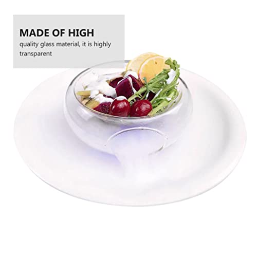 PATKAW Insulated Bowl Cold Dip Bowl 20.5X20.5CM Glass Bowls Iced Up Salad Bowl Chilled Serving Dish with Ice Chamber Iced Dip- On- Ice Serving Bowl Dry Ice Salad Bowl for Hotel, Party Glass Bowls