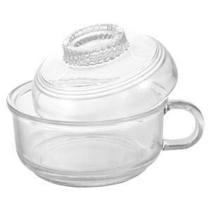 housoutil glass noodle bowls transparent pasta noodles bowl with lid and handle, glass soup bowl for noodles, soup, cereals- glass glass soup bowls