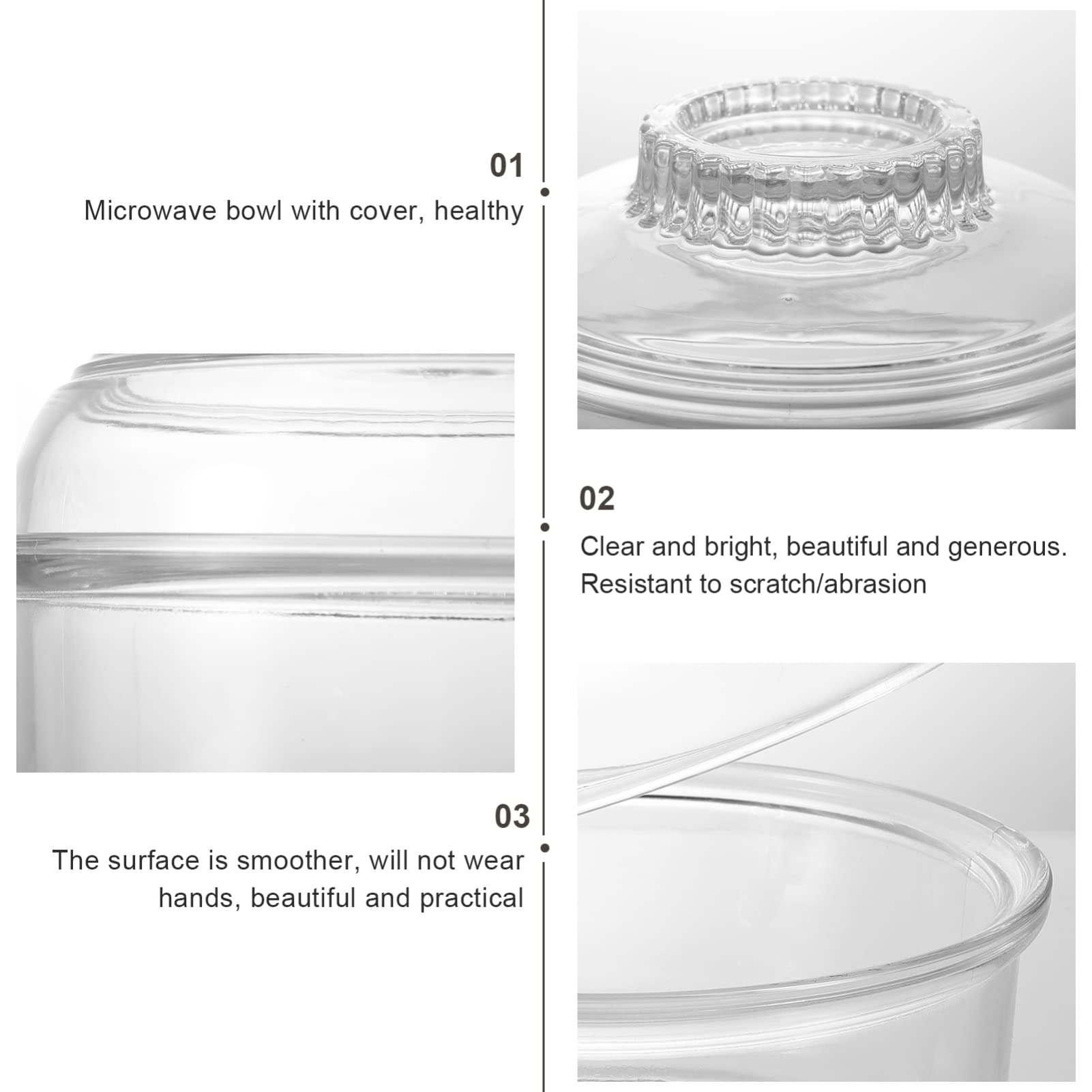 Housoutil Glass Noodle Bowls Transparent Pasta Noodles Bowl with Lid and Handle, Glass Soup Bowl for Noodles, Soup, Cereals- Glass Glass Soup Bowls