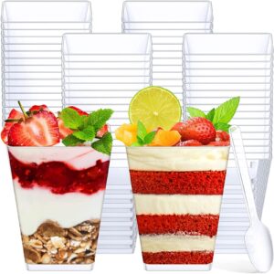 waizhiua 50pcs plastic dessert cups, 5.4oz mini square dessert cups clear parfait appetizer cup reusable multiuse for desserts pudding mousse christmas party supplies(with 50pcs spoons)