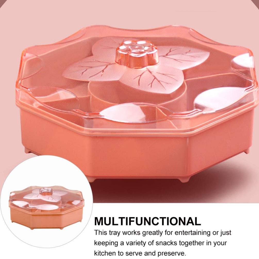 Cabilock Creative Flower Type Candy Box Plastic Snack Storage Tray Double-Layer Snacks Partition Manager Container Dried Fruit Plate for Home Wedding Christmas Party (Rose Red)