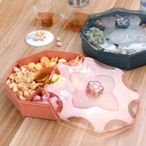 Cabilock Creative Flower Type Candy Box Plastic Snack Storage Tray Double-Layer Snacks Partition Manager Container Dried Fruit Plate for Home Wedding Christmas Party (Rose Red)