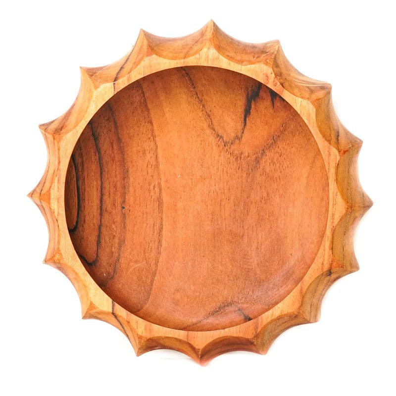 Rainforest Bowls Set of 2 7" Large Fluted Javanese Teak Wood Bowls- Perfect for Everyday Use, Hot & Cold Friendly, Ultra-Durable- Exclusive Luxury Wooden Bowl Design Handcrafted by Indonesian Artisans