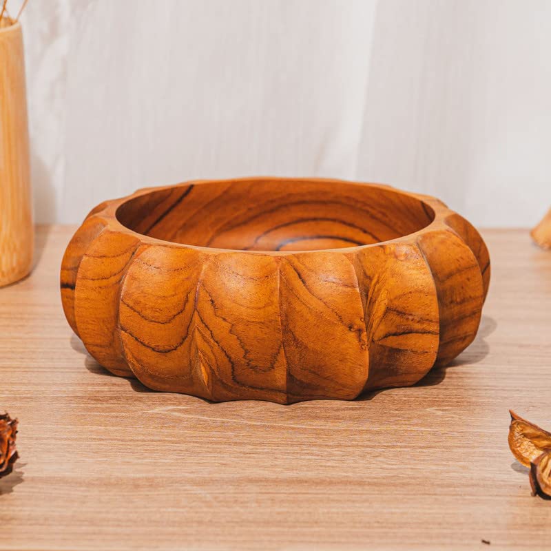 Rainforest Bowls Set of 2 7" Large Fluted Javanese Teak Wood Bowls- Perfect for Everyday Use, Hot & Cold Friendly, Ultra-Durable- Exclusive Luxury Wooden Bowl Design Handcrafted by Indonesian Artisans