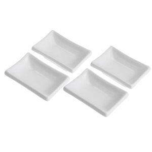 cabilock 4pcs sauce dishes ceramic seasoning dipping bowl rectangular porcelain saucer appetizer plate for condiment kitchen bbq