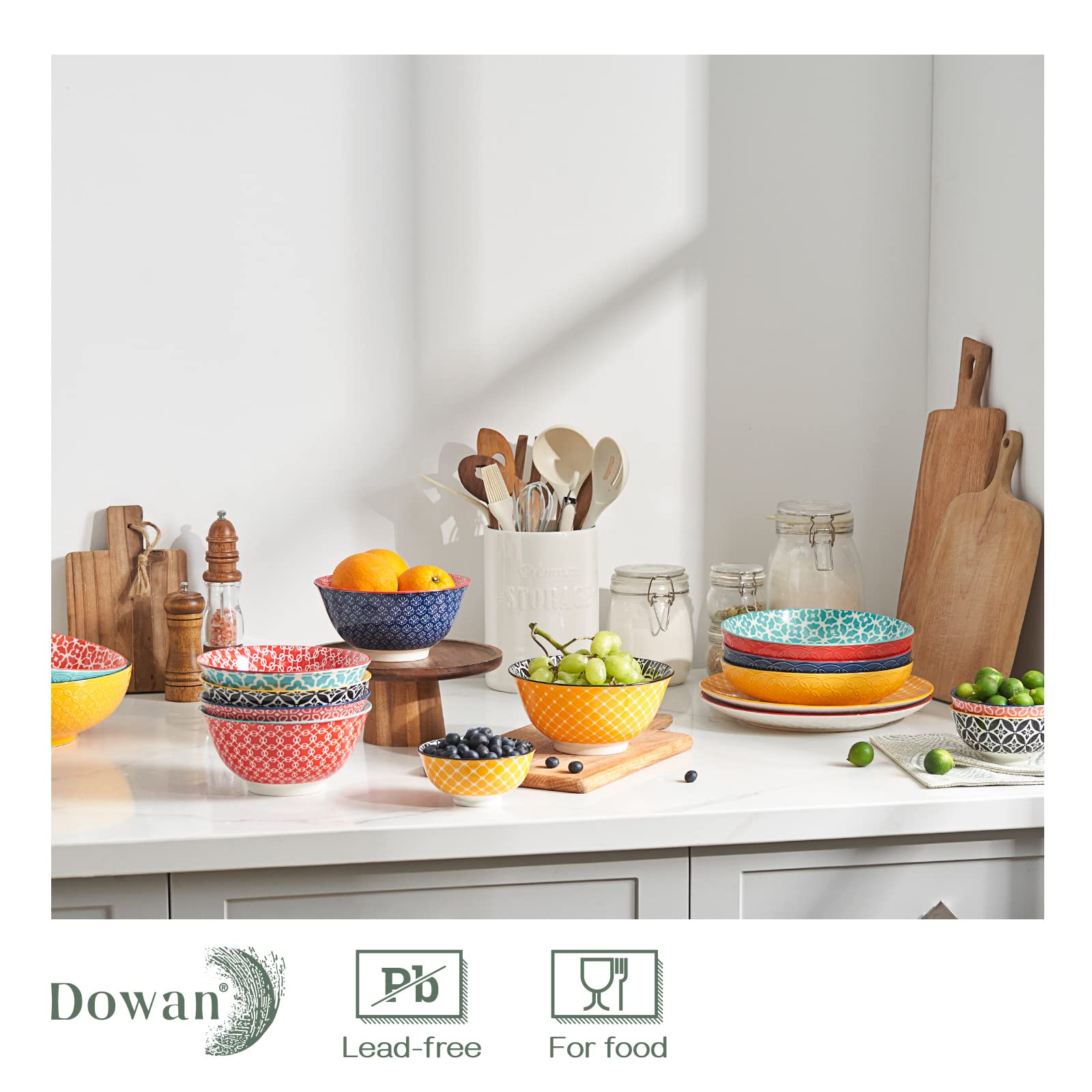 DOWAN 18 Piece Dish Set Include 4 Dinner Plates, 4 Salad Plates, 4 Cereal Bowls, 6 Soup Bowls