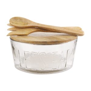 mud pie glass salad bowl, let's eat, clear, 4.5" x 10" dia