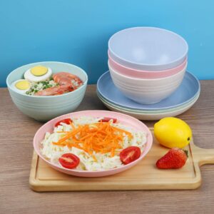 Wheat Straw Dinnerware Set Unbreakable Lightweight Cereal Plates and Bowls Sets Microwave Dishwasher Safe Reusable Eco Friendly Tableware for Kids Adults, Service for 4