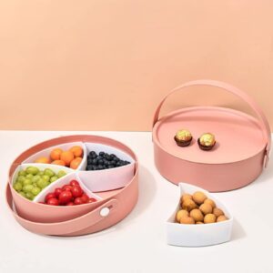 XINGWANG Fruit Trays, Hand-held Snacks and Dried Fruit Storage Boxes, Portable Grid Fruit Boxes, Plastic Sealed Fruit Boxes with Lids, Candy Boxes (Pink)