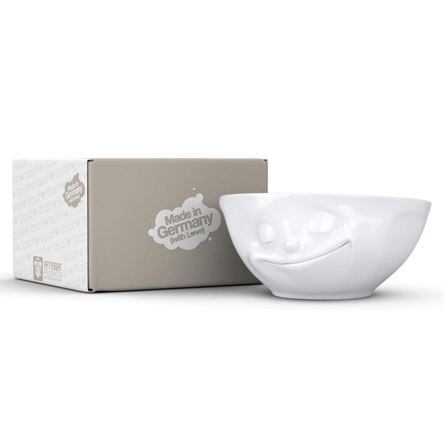 FIFTYEIGHT PRODUCTS TASSEN Porcelain Bowl, Happy Face Edition, 11 oz. White (Single Bowl) Medium Bowl for Soup Cereal