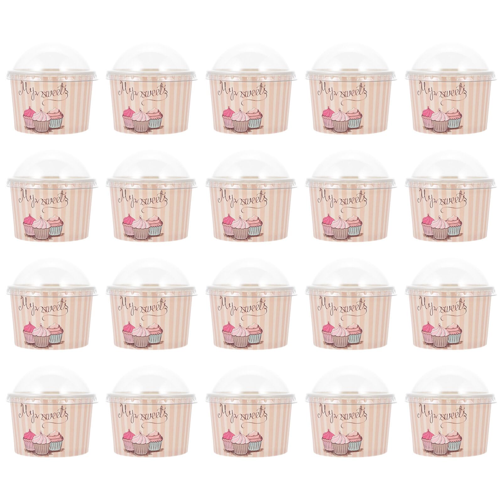 Cabilock Bowls Container 50 Sets Disposable Yogurt Bowl Paper Ice Cream Cups Bowls Lidded Cake Cake