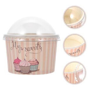 Cabilock Bowls Container 50 Sets Disposable Yogurt Bowl Paper Ice Cream Cups Bowls Lidded Cake Cake