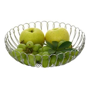 ybm home fruit basket bowl for kitchen counter, cabinet, and pantry - decorative countertop centerpiece stainless steel wire design perfect as fruit, vegetable, bread storage bowl holder, 12112