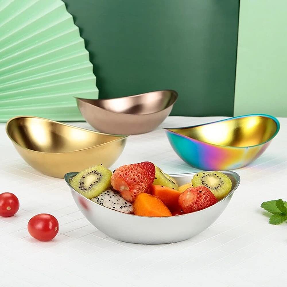 JYJFGSFA Rainbow Metal Salad Bowl and Fork Set, Reusable 304 Stainless Steel Large Serving Snack Bowl Sets for Pasta, Cereal, Popcorn, Snack, Easy To Clean and Dishwasher Safe