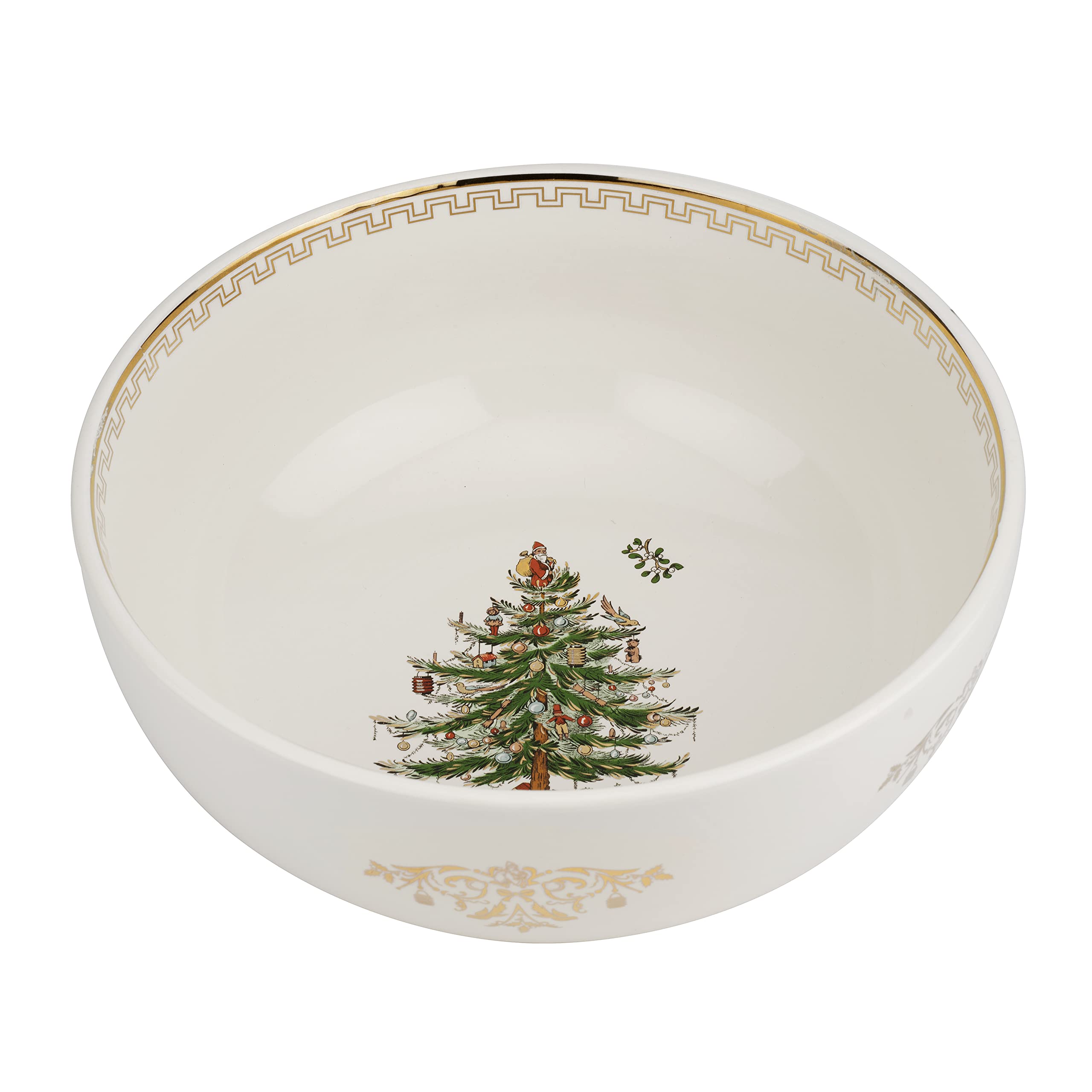 Spode Christmas Tree Gold Large Round Bowl | Serving Salad, Pasta, and Side Dishes | Measures 10-Inches | Holiday Serving Dishes | Dishwasher and Microwave Safe